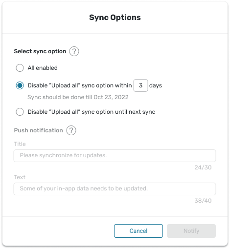 Sync options